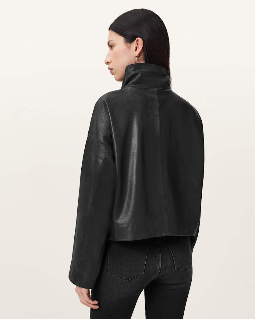 Ryder Funnel Neck Leather Jacket Black | ALLSAINTS